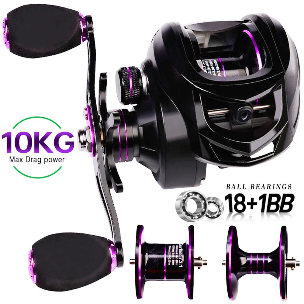 Baitcasting Reel 18+1BB 7.2:1 Gear Ratio Casting Reel Smooth Metal ...