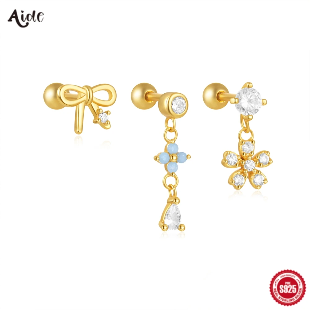 Aide-925-Sterling-Silver-1pc-Flower-Shaped-With-Zirconia-Screw-Back ...