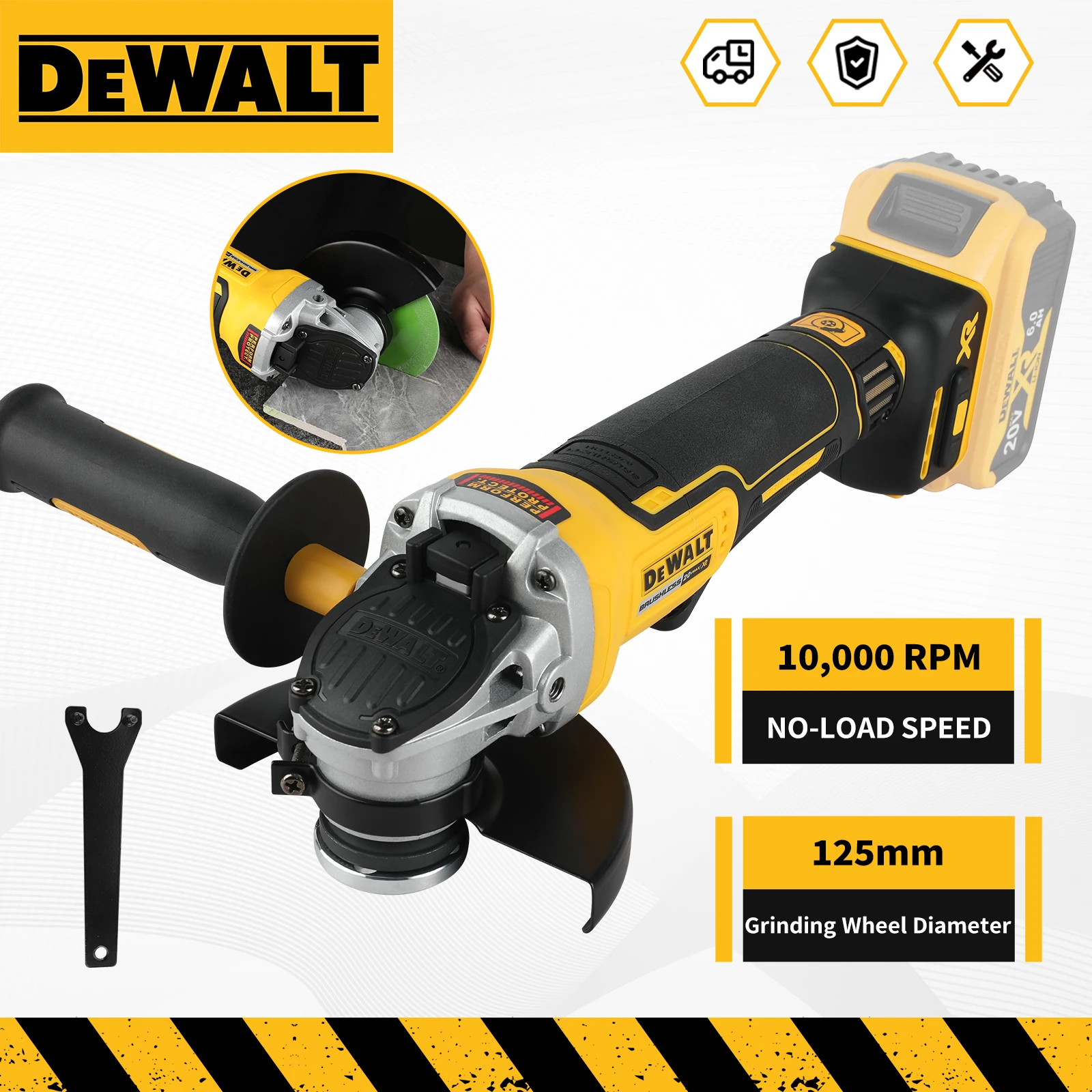 DEWALT DCG406 125mm Brushless Flat Head Angle Grinder, Bare Machine ...