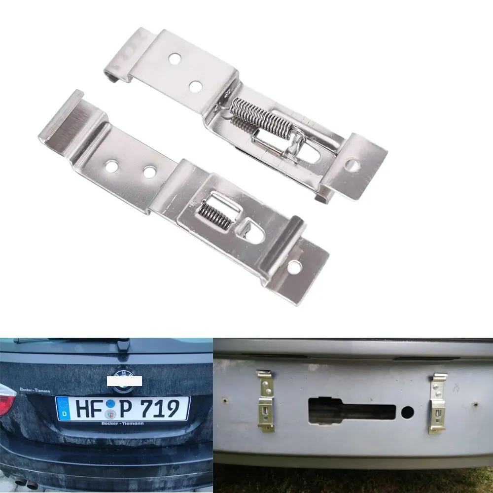 2-PCS-Rectangular-Car-License-Plate-Spring-Loaded-Stainless-Steel ...