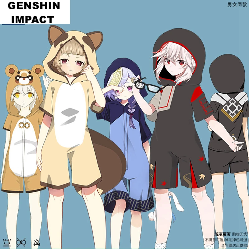 Anime Cartoon Rompers Game Genshin Impact Cosplay Plush Pajamas ...