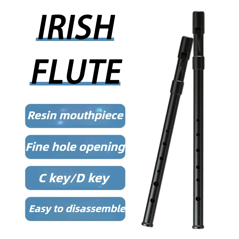 Resin Irish Flute C Key D Key 6 Holes Flute Black ABS Plastic Flutes ...