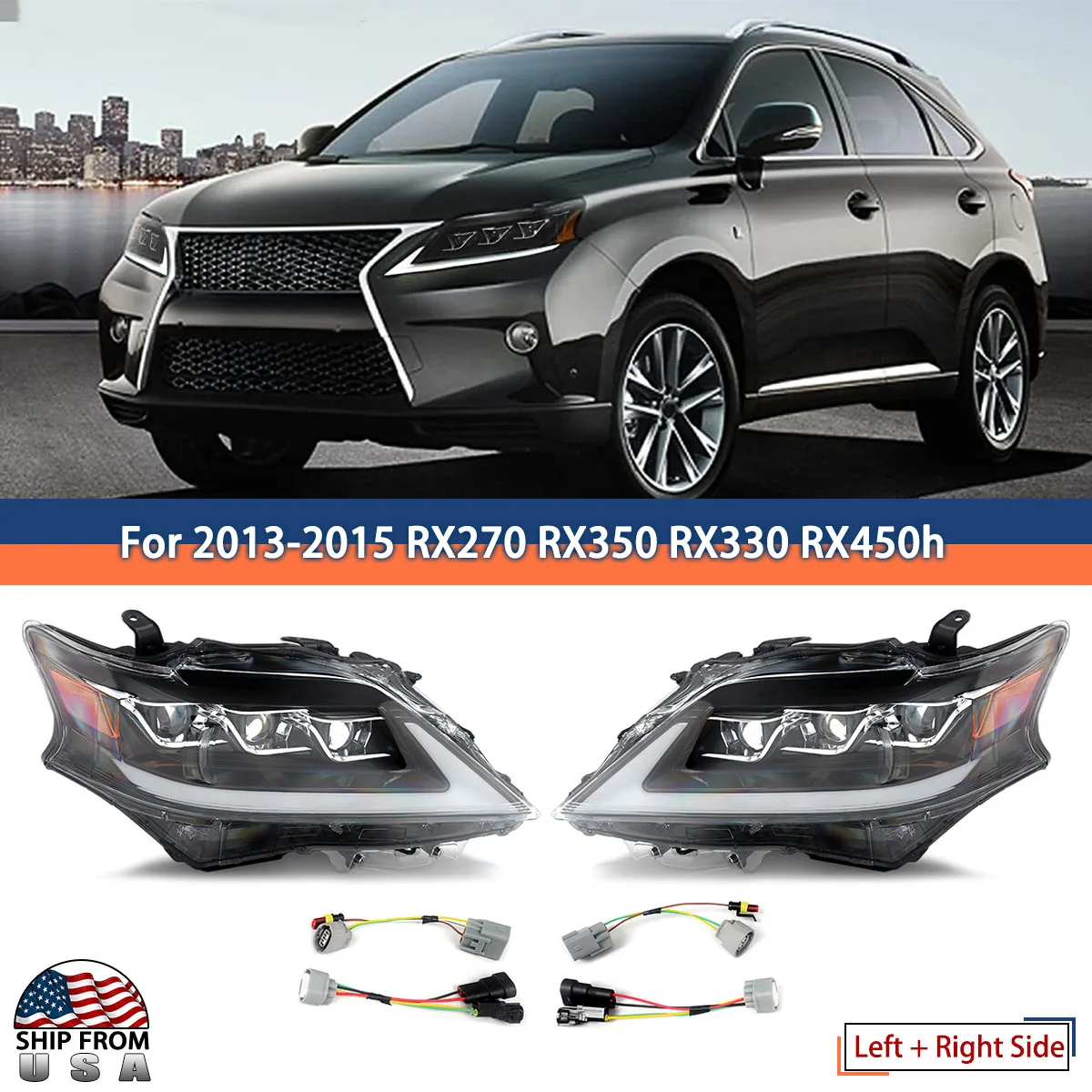 Pair-For-2013-2015-Lexus-RX350-RX450H-Left-Right-Side-LED-Headlight ...