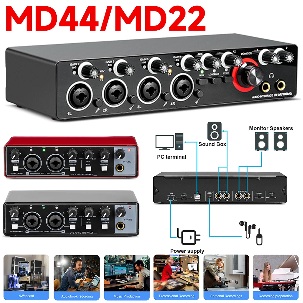 MD44-Audio-Interface-Studio-Sound-Card-USB-4-Channel-Sound-Table-Audio ...