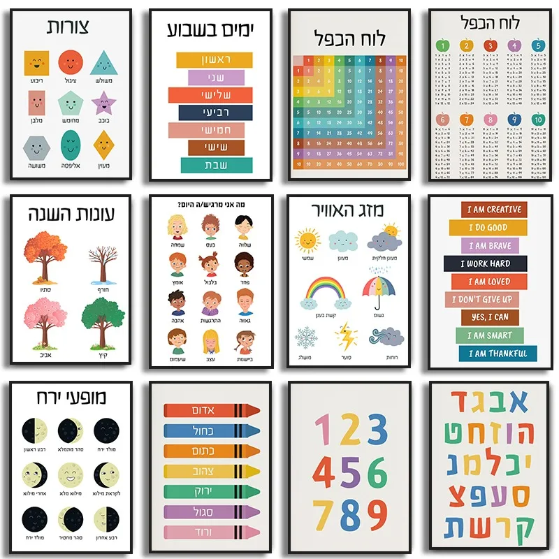 Hebrew-Letters-Alphabet-Jewish-Number-Day-Time-Wall-Art-Canvas-Painting ...