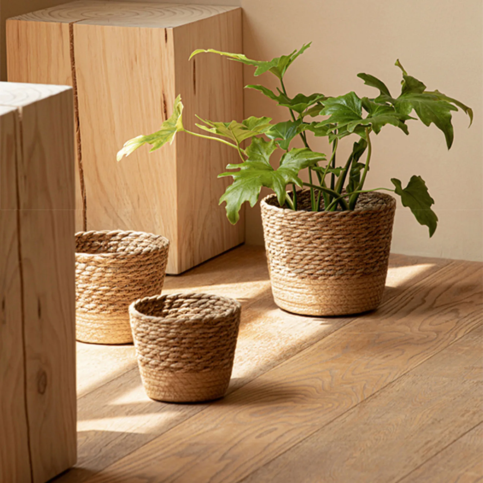 Natural Woven Flower Basket Straw Wicker Planter Storage Baskets Large ...