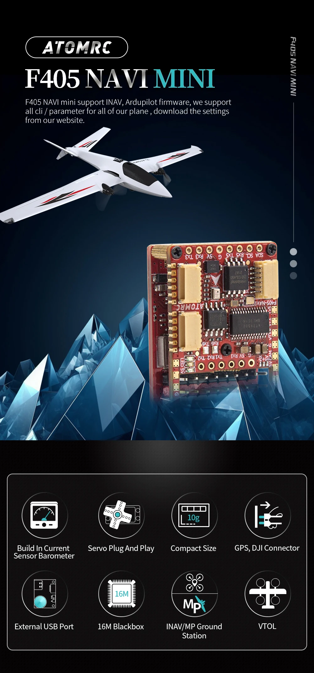 Контроллер полета с фиксированным крылом ATOMRC F405 NAVI Mini для Swo ...