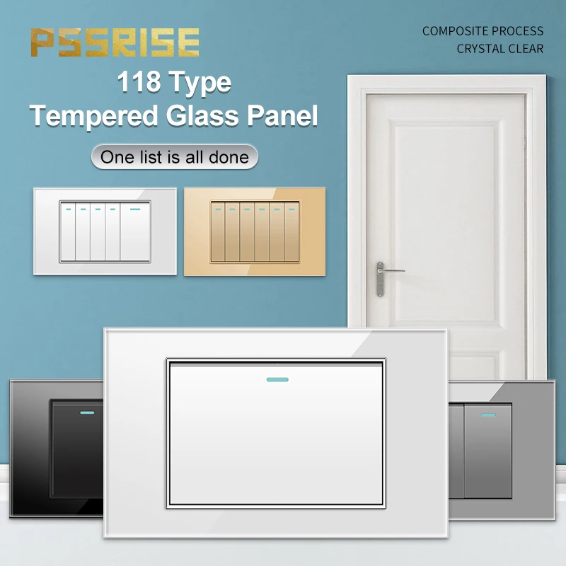 PSSRISE-Brazil-Mexico-US-Wall-Light-Switch-2-Way-Tempered-Glass-Panel ...