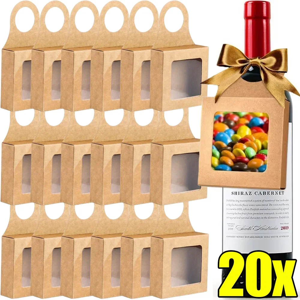 20/10PCS Kraft Paper Wine Bottle Box with Hook Foldable Design Candy ...