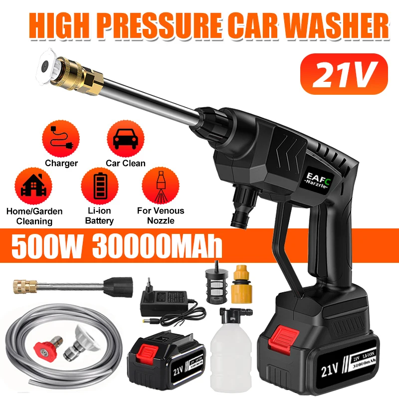 500w Wireless High Pressure Car Washer With Li-ion Battery 21v Cordless ...