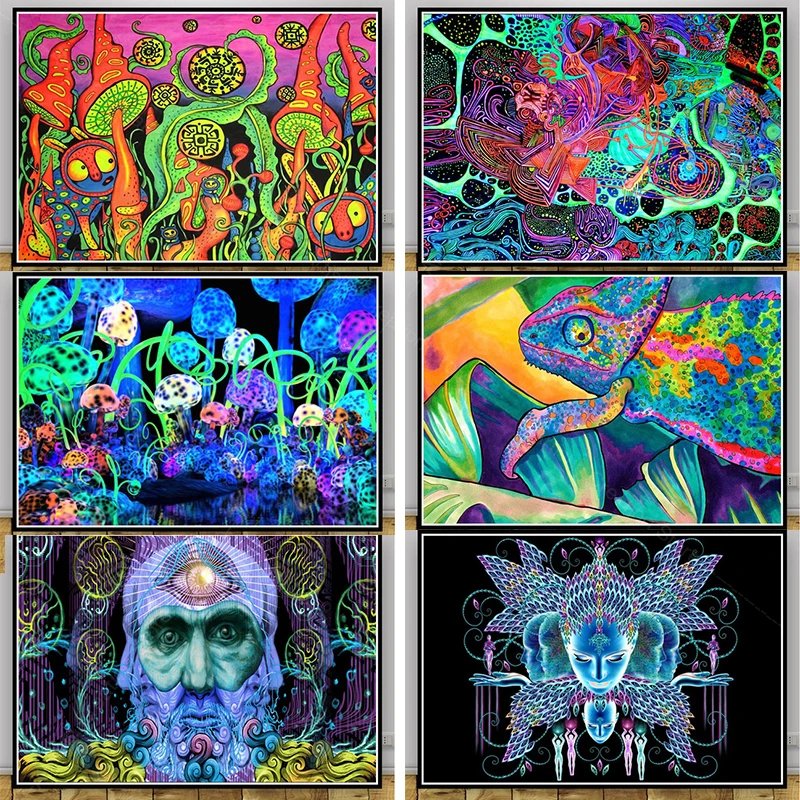 Abstract-Blacklight-Paintings-Art-Psychedelic-Punk-Poster-Prints-Modern ...