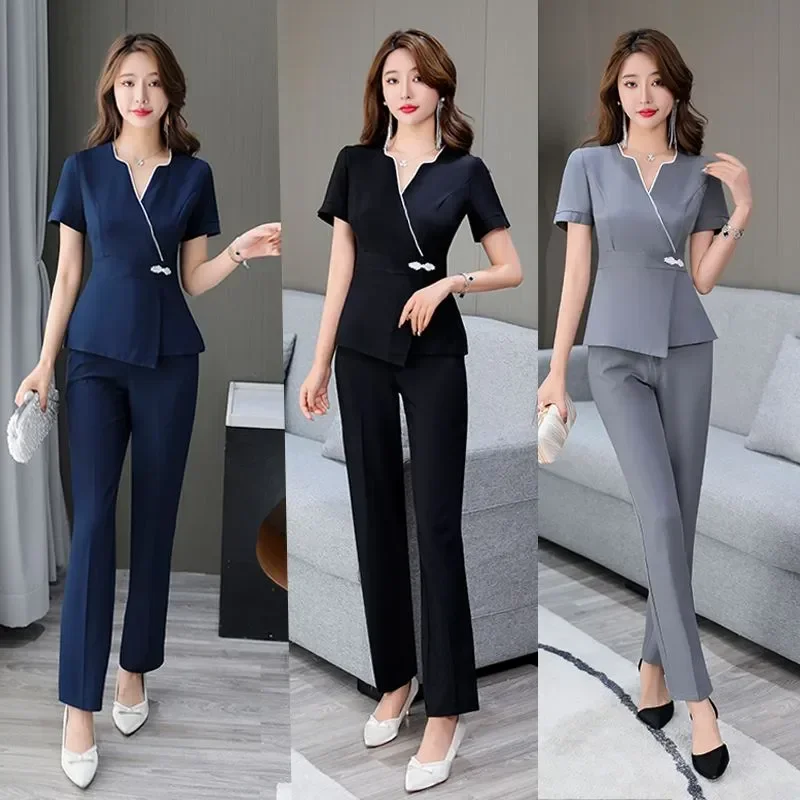 Black-Beautician-Overalls-Working-Hotel-Club-Spa-Foot-Bath-Slim-Suit ...