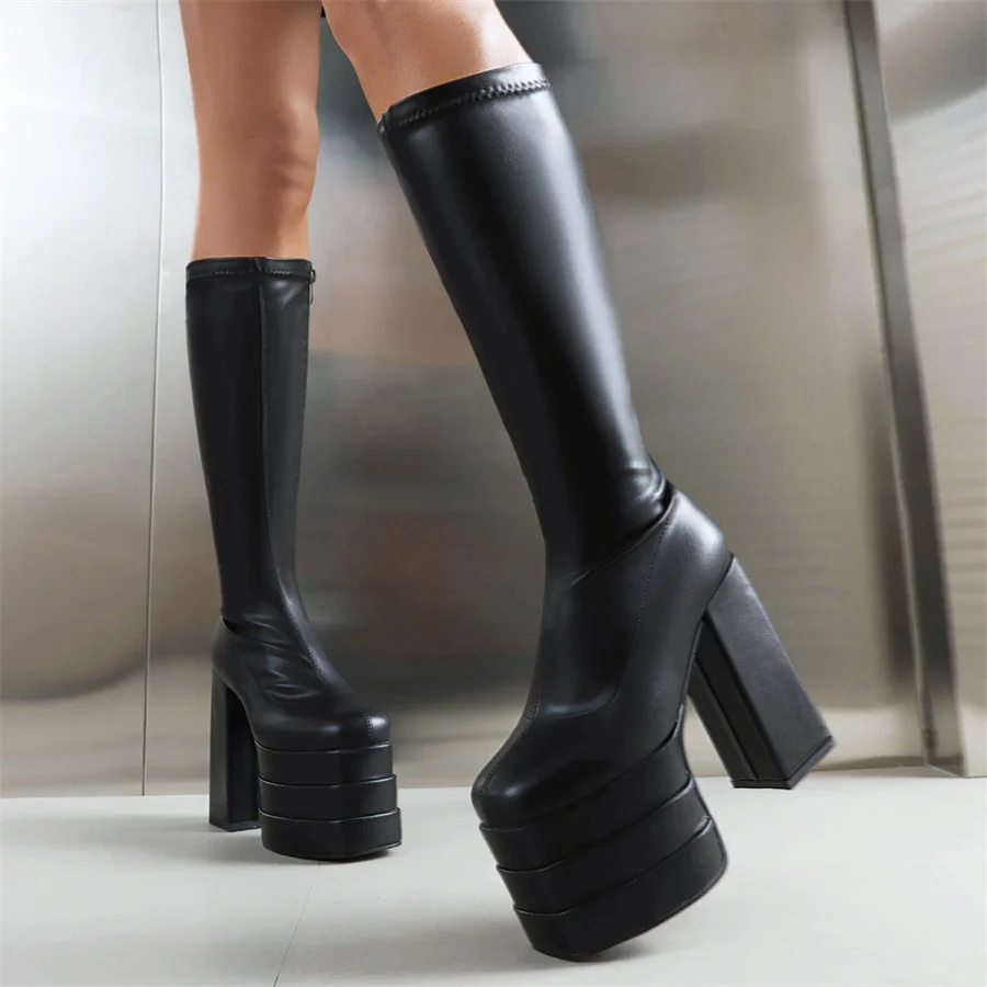NA-KD Over-the-knee 70s Platform Boots In Black ASOS, 52% OFF