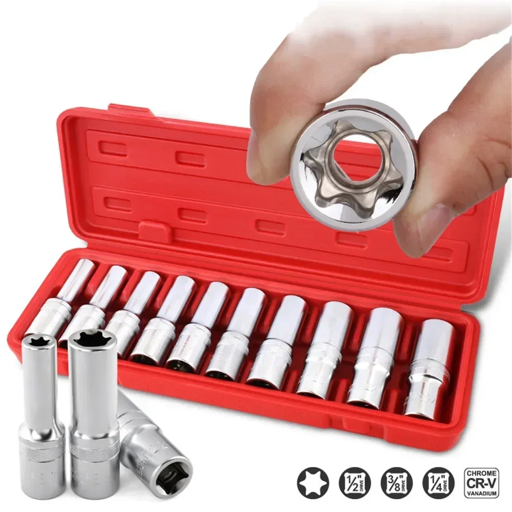 E Torx Star Female Bit Sockets Set 9/10/14/17Pcs 1/2" 3/8" 1/4" Drive ...