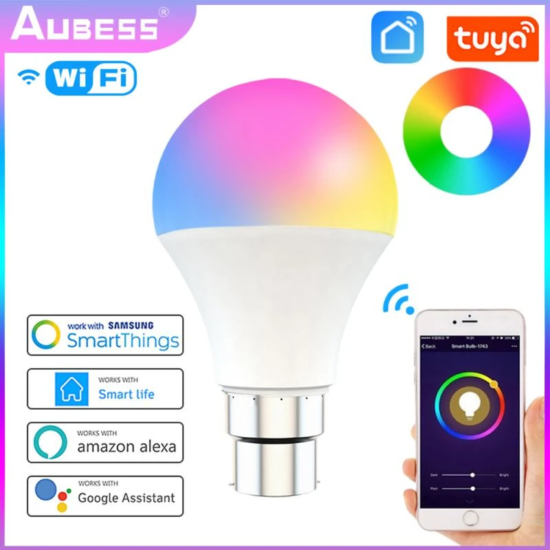 Aubess bombilla inteligente E27 B22 con WiFi, luz LED regulable RGBCW ...