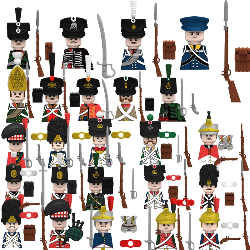 Ww2 밀리터리 군인 빌딩 블록 Napoleonic 전쟁 프랑스 기병 영국 육군 피규어 보병 무기 총 브릭 어린이 완구