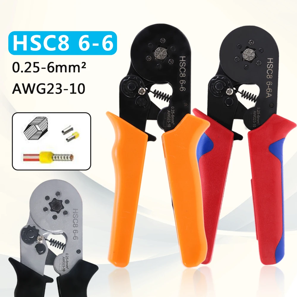 HSC8 6-4A HSC8 6-6 Tubular Terminal Crimping Tools Mini Electrical Pliers 23-7AWG 6-4A/6-6A 0.25 ...