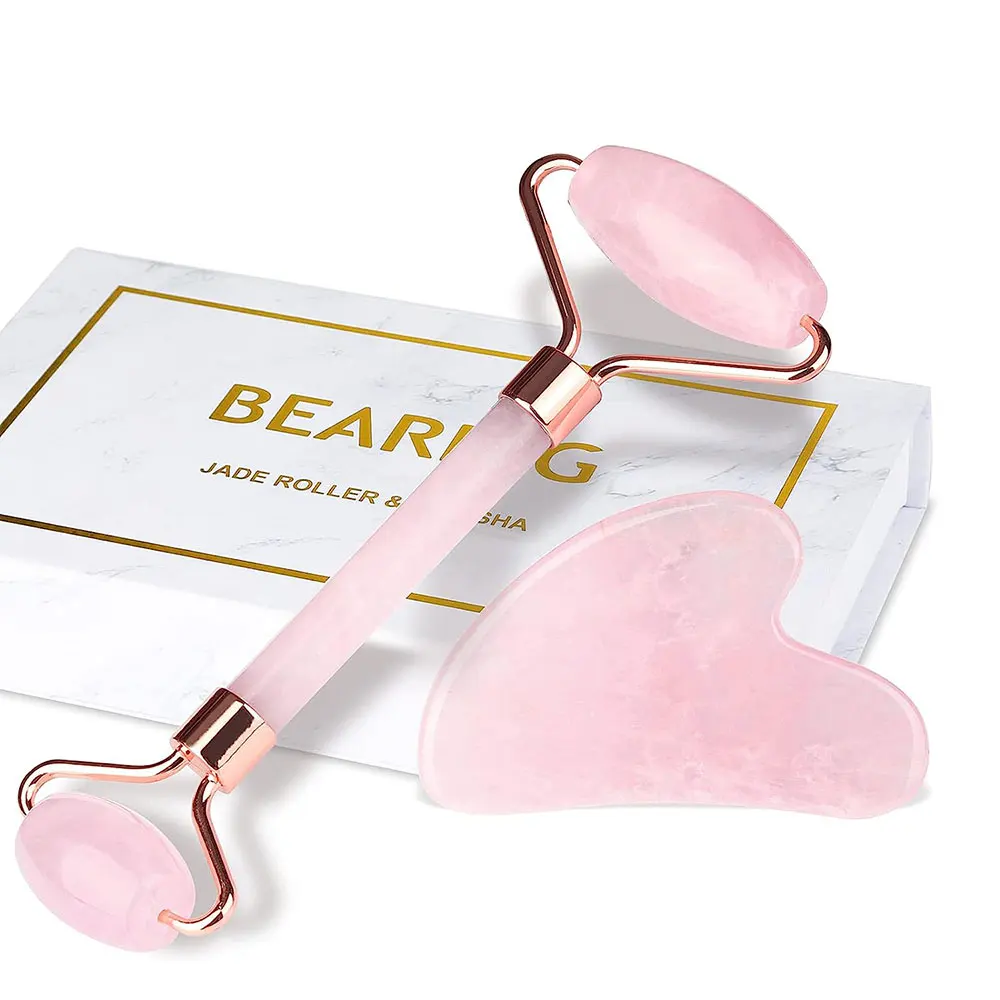 2pc Pink Jade Roller Gua Sha Set Natural Resin Guasha Massage Face Lift ...