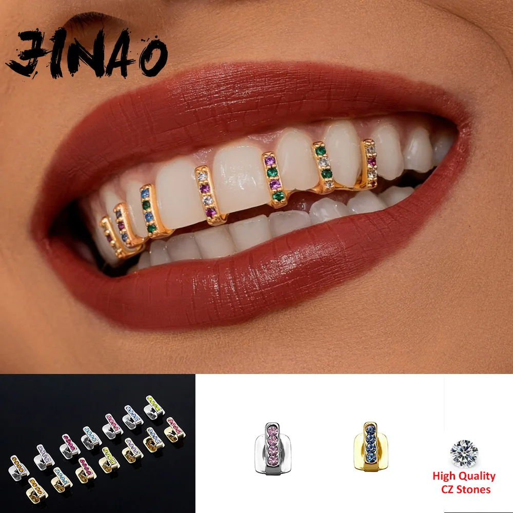 JINAO NEW 2025 Hip Hop Iced Out Colorful Single Teeth Grillz Men Women ...