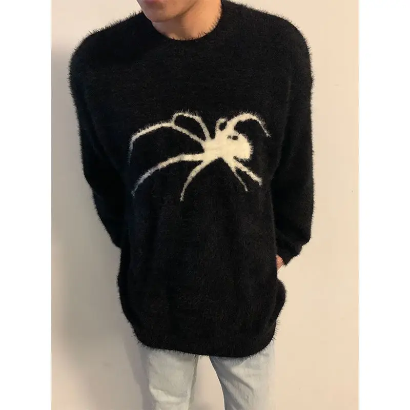 Oversized Black Spider Sweater Women Jacquard Jumper Goth Y2k Sueters ...