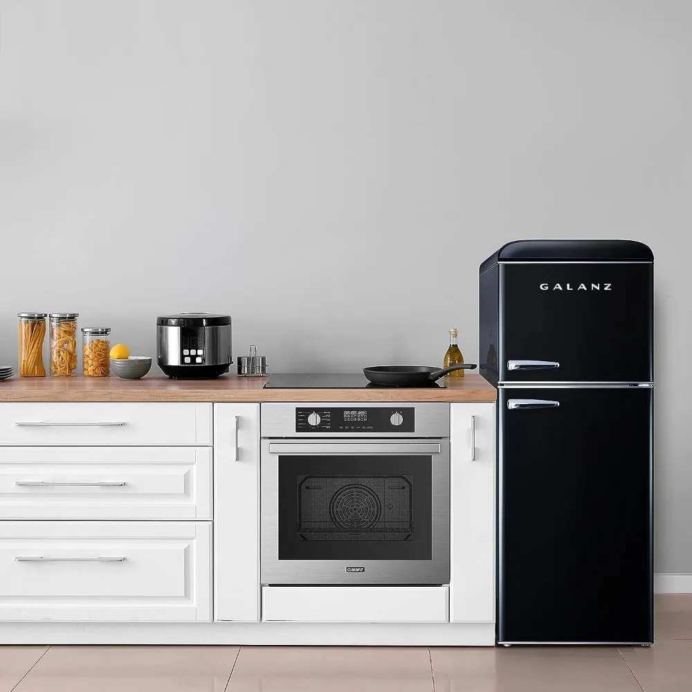 GLR46TBKER Retro Compact Refrigerator with Freezer Mini Fridge with Dual Door, Adjustable ...