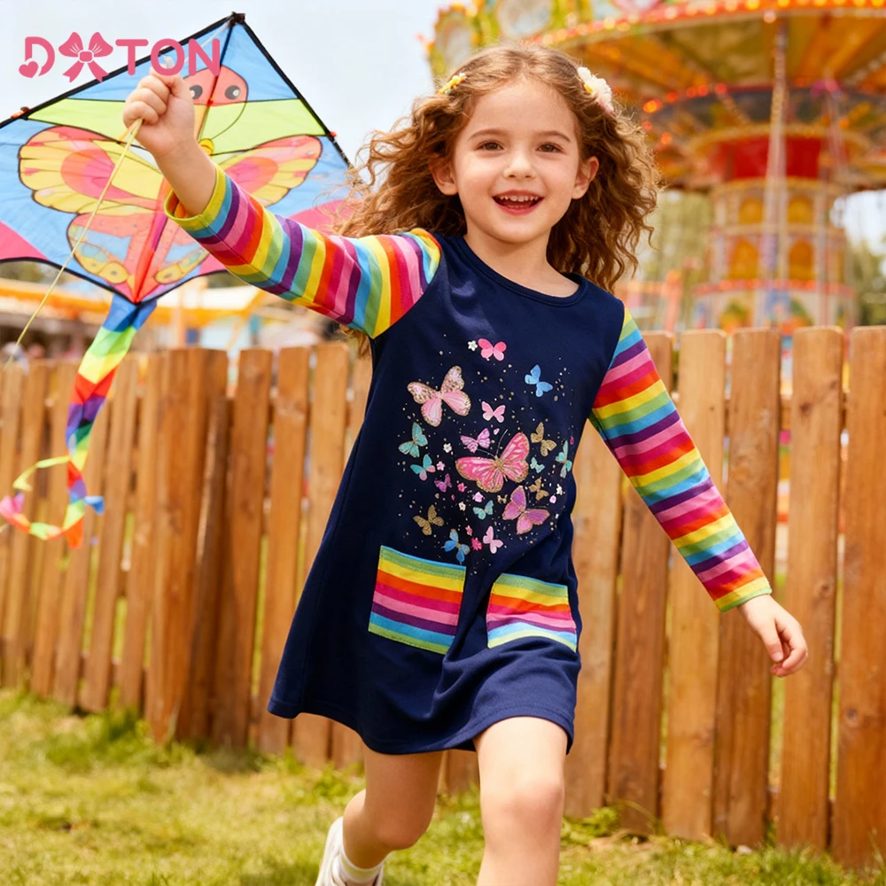DXTON Toddler Autumn Clothing Rainbow Long Sleeve Girls Dress Butterfly ...