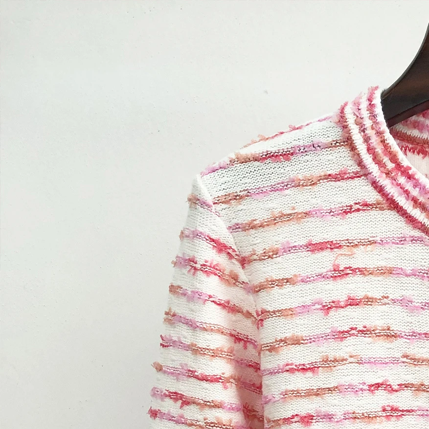 Pull-ample-col-rond-pour-femme-Cardigan-rayures-simple-boutonnage-d-but ...