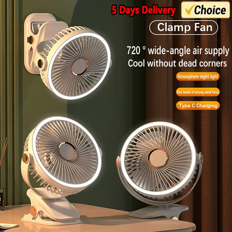 USB-Rechargeable-Table-Fan-Clip-on-Type-Portable-Mini-Desk-Fan-360 ...