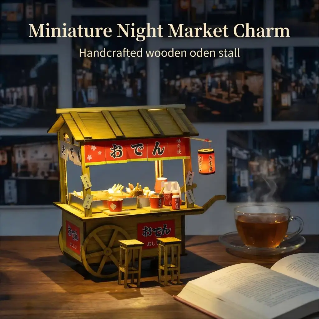 OUZEY Japanese Oden Stall Wooden Model Kit, 14+ DIY Night Market Street ...