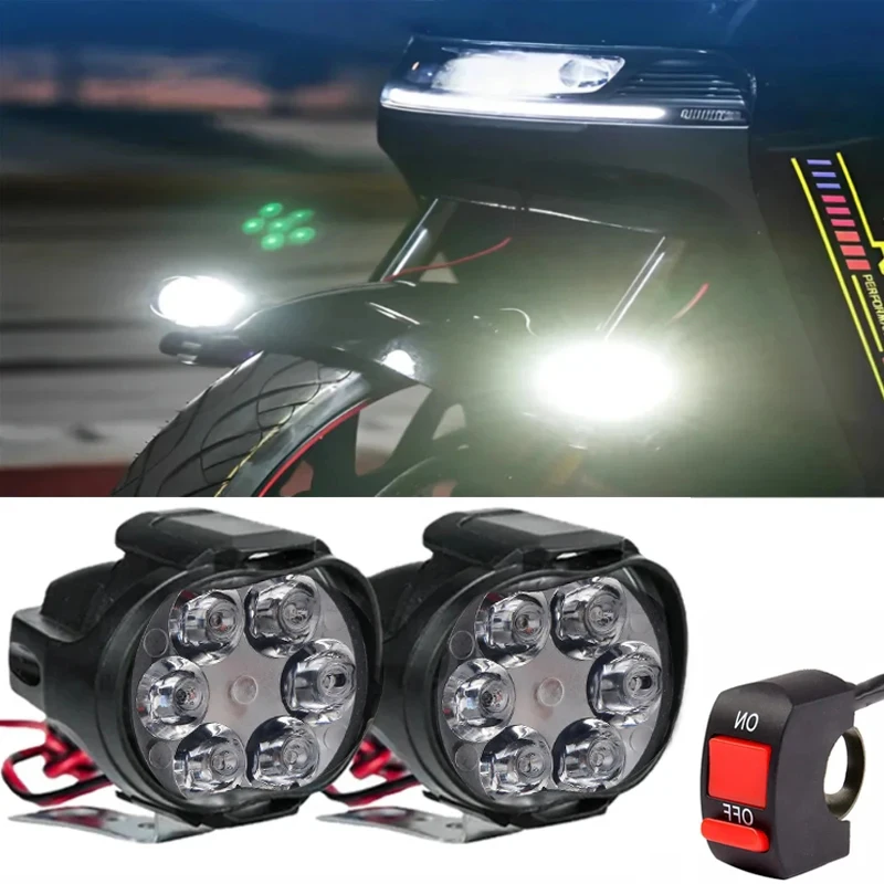 2pcs Led Headlight Motorcycles White Super Bright Auxiliary Working ...