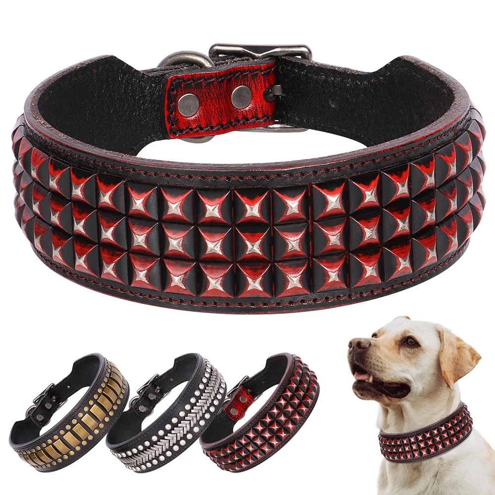 2-inch-Wide-Dog-Collar-Real-Leather-Big-Dog-Collars-Spike-Studded-Pet ...