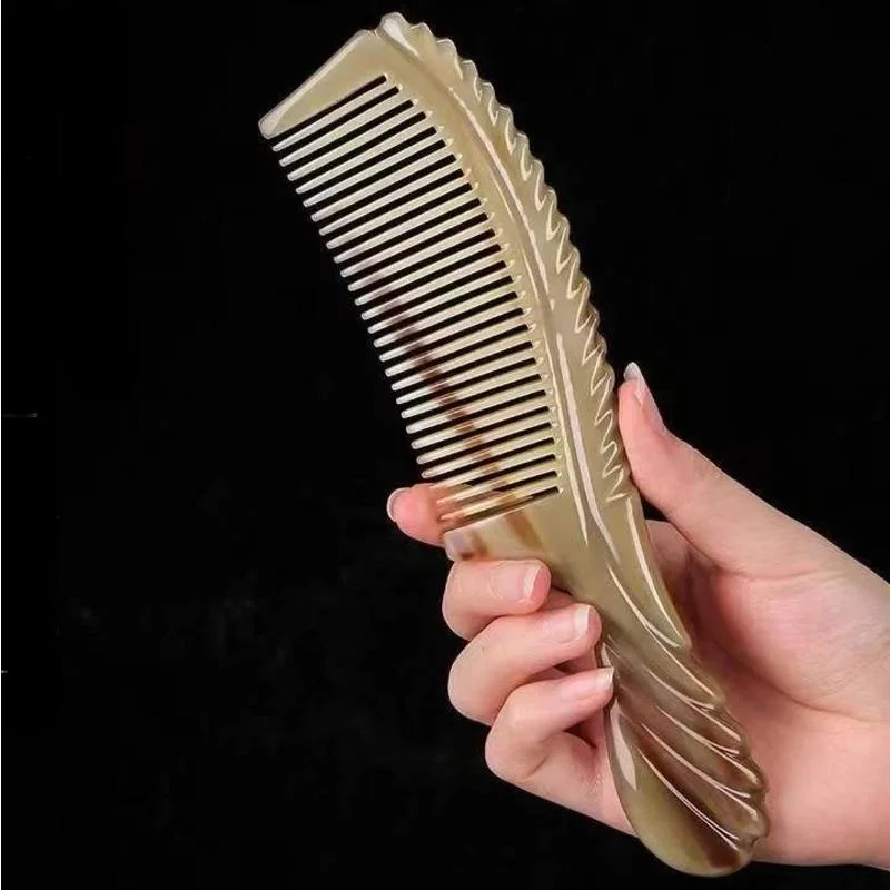 Natural-Buffalo-Horn-Comb-Anti-Static-Handmade-Hair-Comb-with-Handle ...