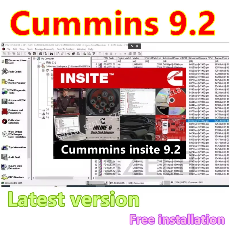 커민 인사이트 9.2 엔진 진단 테스트 조정, ECM 제거, 수정된 인칼+(플릿 카운트, Zap-It, OEM Zap-It 포함 ...