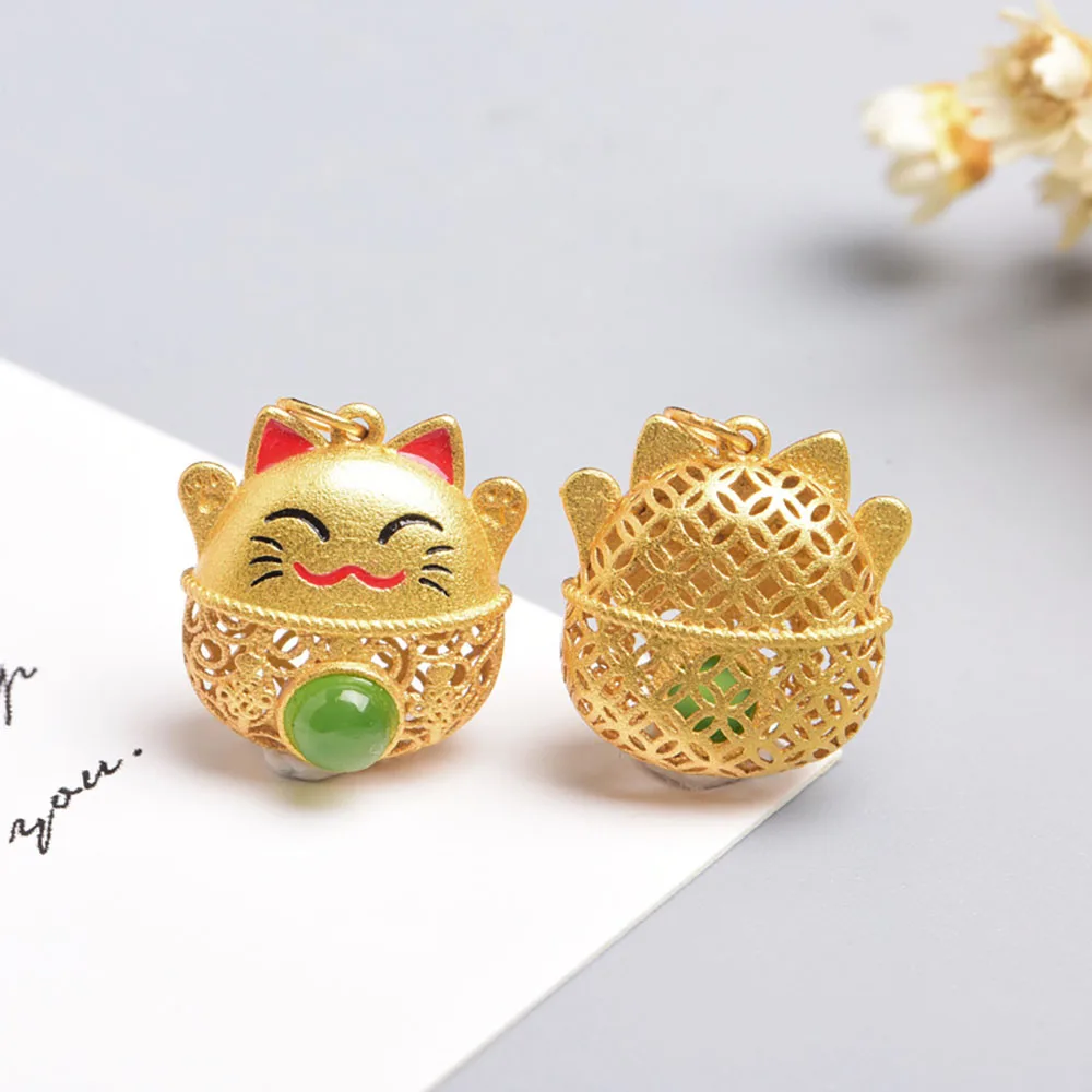 ZHEN-D-Jewelry-Jade-Jasper-Lovely-Golden-Lucky-Cat-Mini-Necklace ...