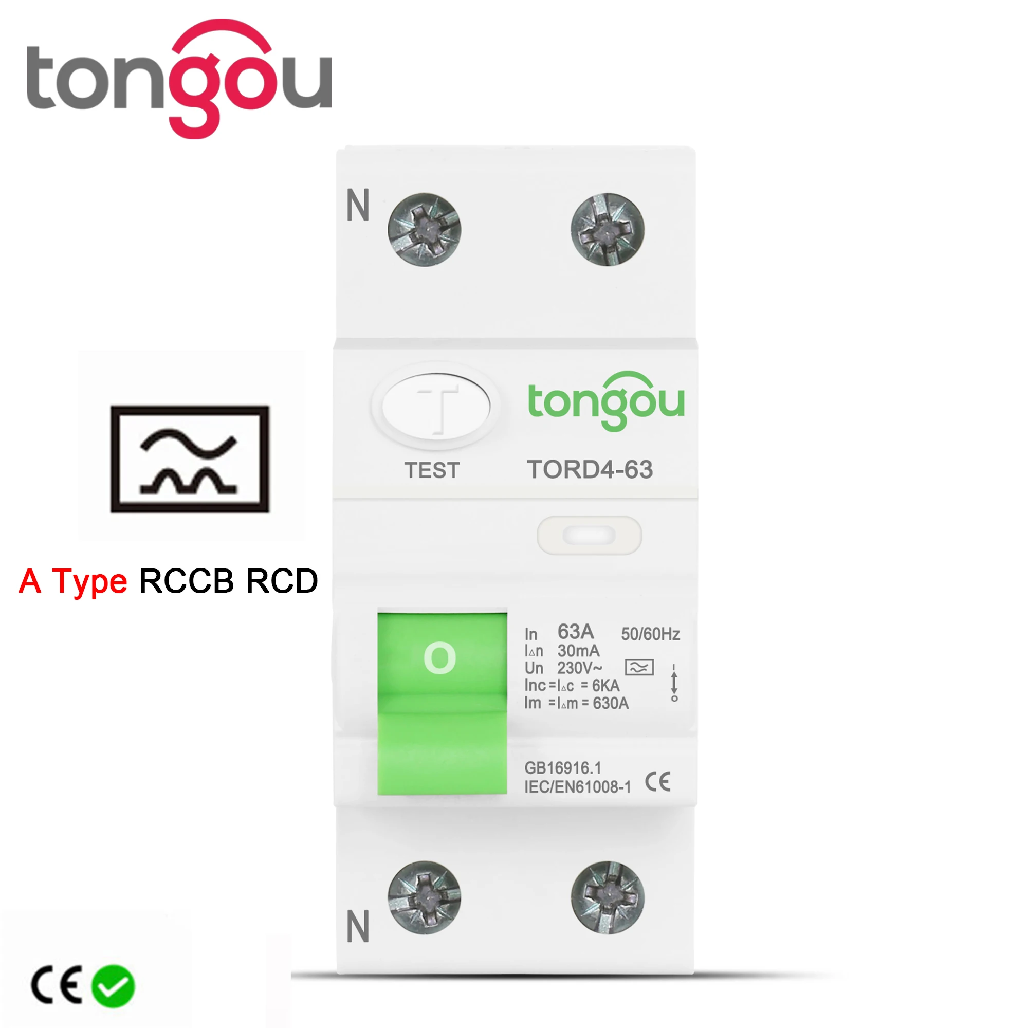 2p 63a Type A Rccb Rcd 6ka Electromagnetic Type Residual Current ...