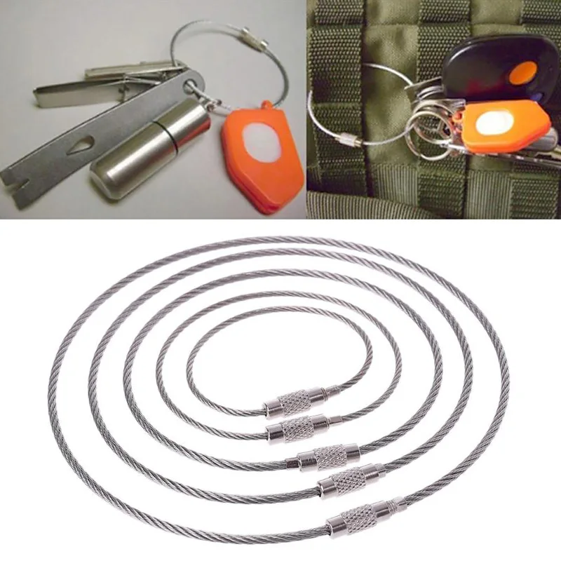 Steel-Wire-Rope-Ring-Keychain-Cable-Loop-Screw-Lock-Gadget-Ring-Tag ...