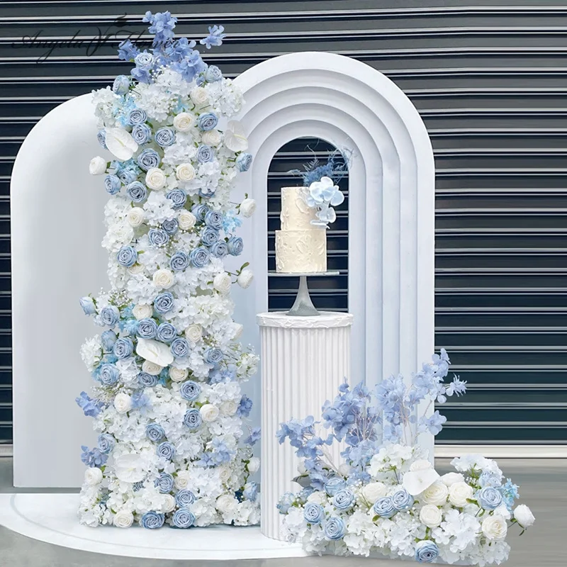Haze-Blue-White-Rose-Plam-Babysbreath-Wedding-Backdrop-Arch-KT-Board ...