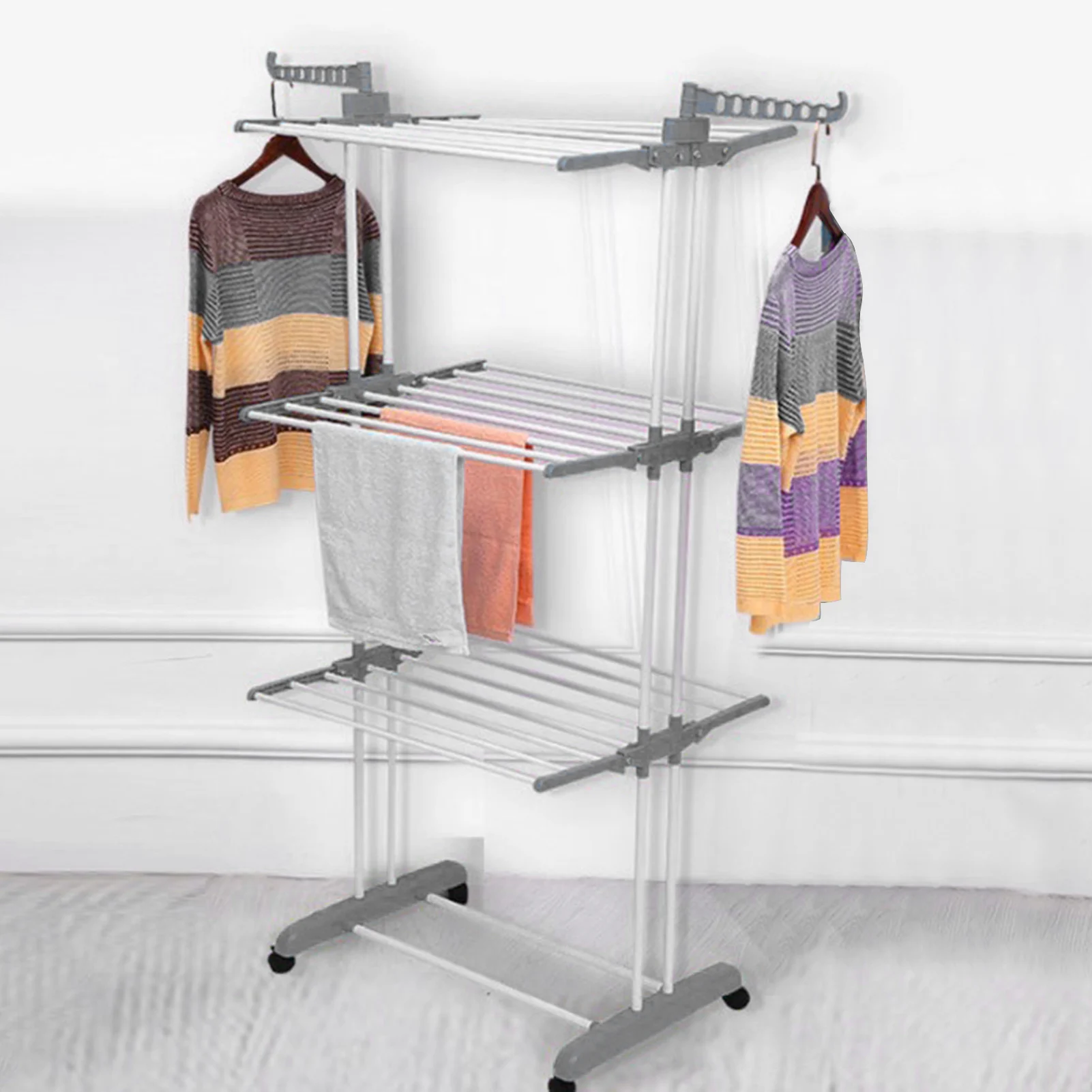 Modern-4-Tiers-Metal-Clothes-Drying-Rack-Rectangular-Folding-Rolling ...