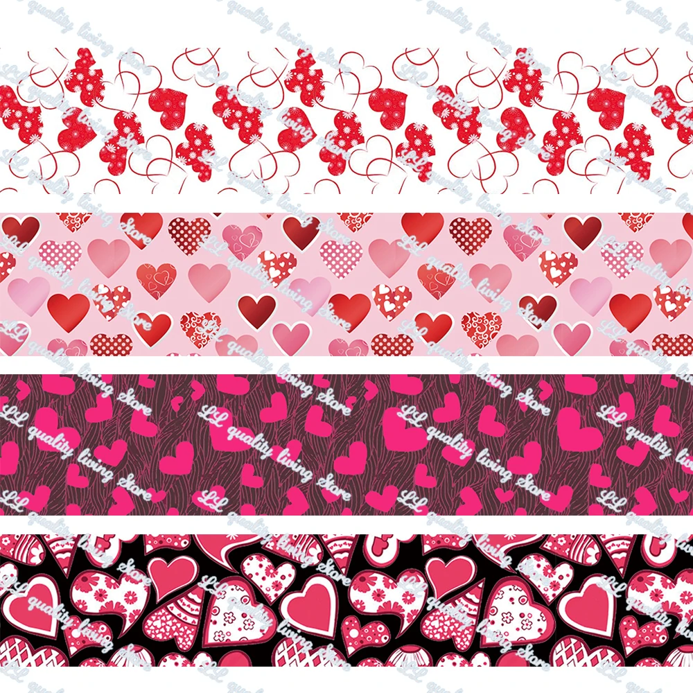 16 75MM Cartoon Valentine Hearts Printed Grosgrain Ribbon 50Yards/Roll ...