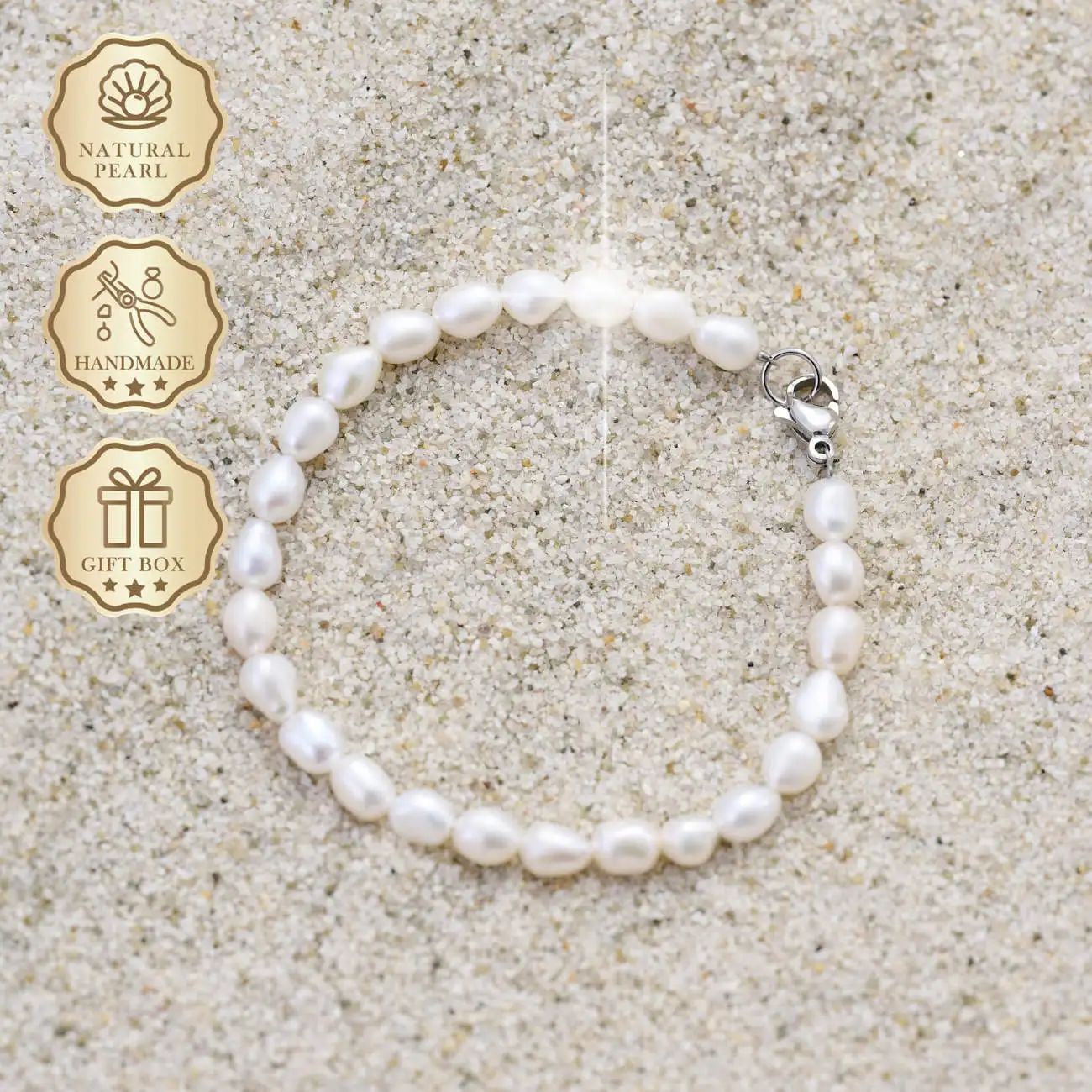 MYSOYA White Rice Freshwater Pearl Bracelet 4.5–5.5mm with Silver ...