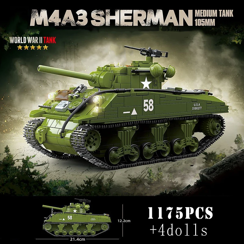 Military-American-M4A3-Sherman-Medium-Tank-Building-Blocks-WW2-Weapons ...