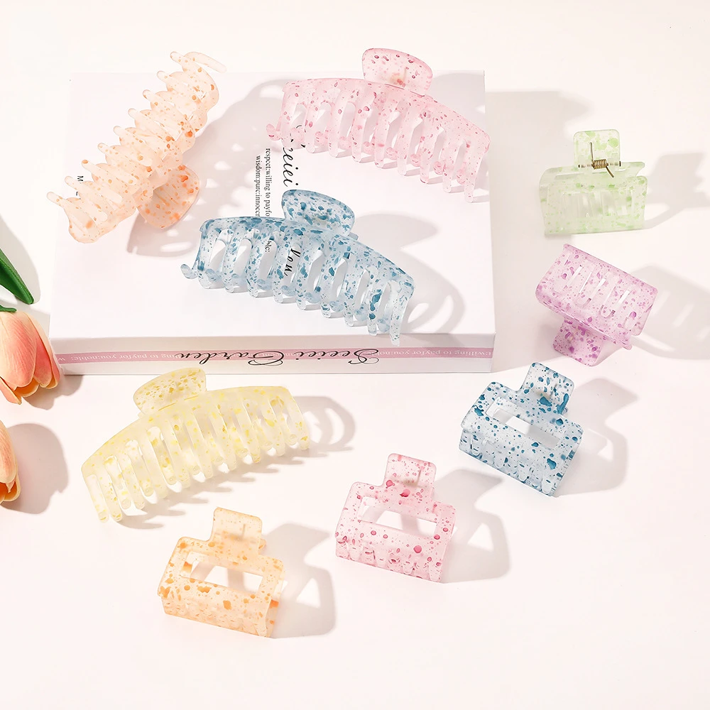 Women-Colorful-Jelly-Hair-Claw-Tough-Stippling-Plastic-Hair-Clip-Small ...