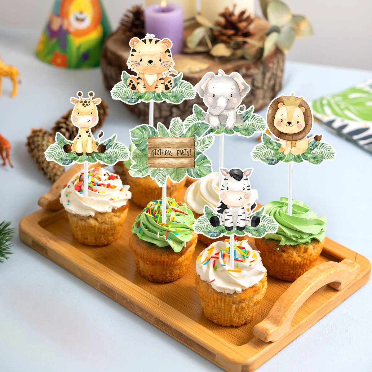 Jungle-Animal-Cupcake-Cake-Toppers-Happy-Birthday-Party-Decor-Kids-Baby ...