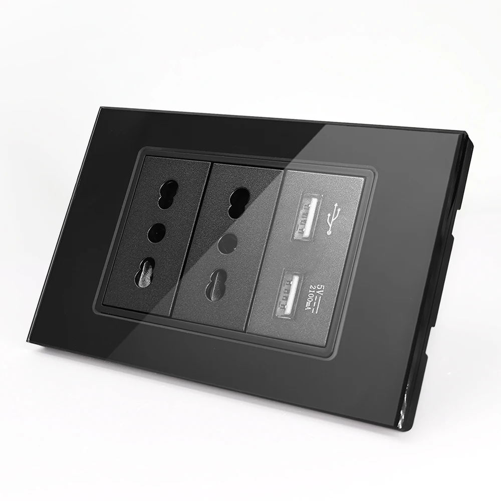 Italy-Chile-socket-tempered-glass-panel-2USB-5V-2-1A-fast-charge-dual ...