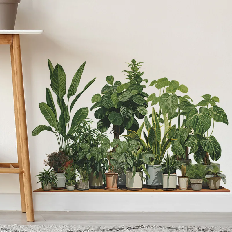 Tropical-Greenery-Potted-Wall-Stickers-3D-Turtleback-Leaf-Decals-for ...