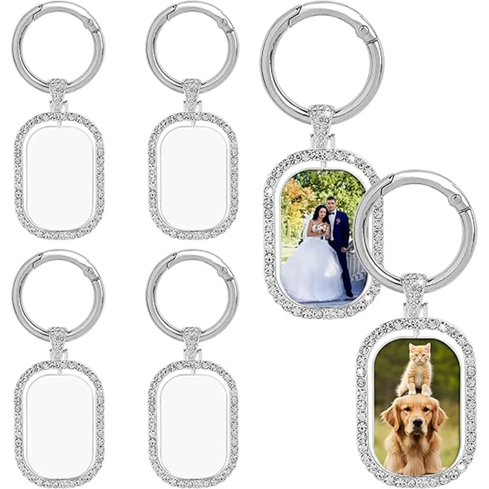 5pcs Sublimation Blanks Metal Keychains Rhinestone Heat Transfer Square ...