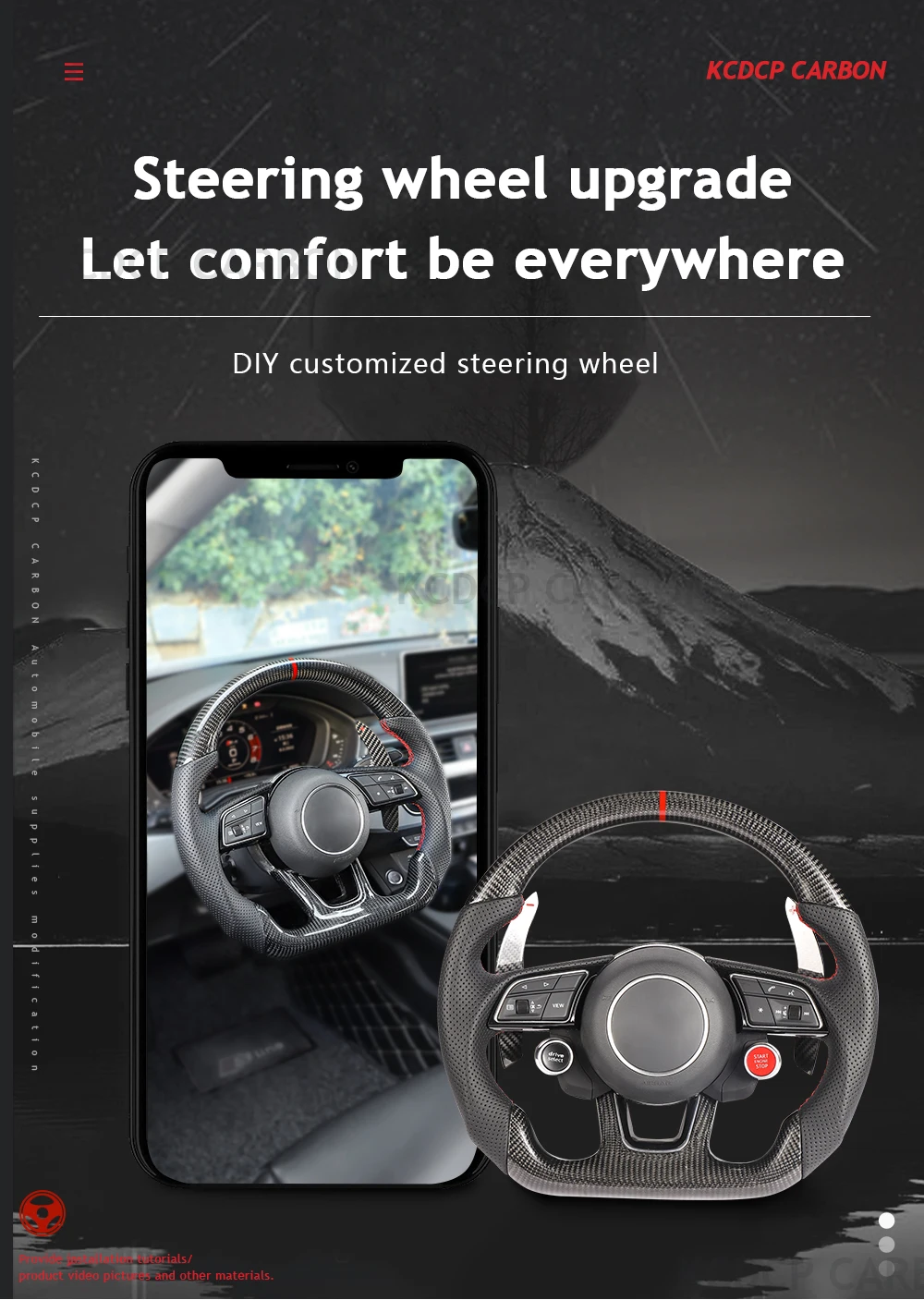 Carbon Fiber Steering Wheel for Audi A3 A4 B9 A5 RS3 RS4 RS5 S3 S4 S5 RS6 RS7 A6 A7 A8 A1 Q3 Q5 ...