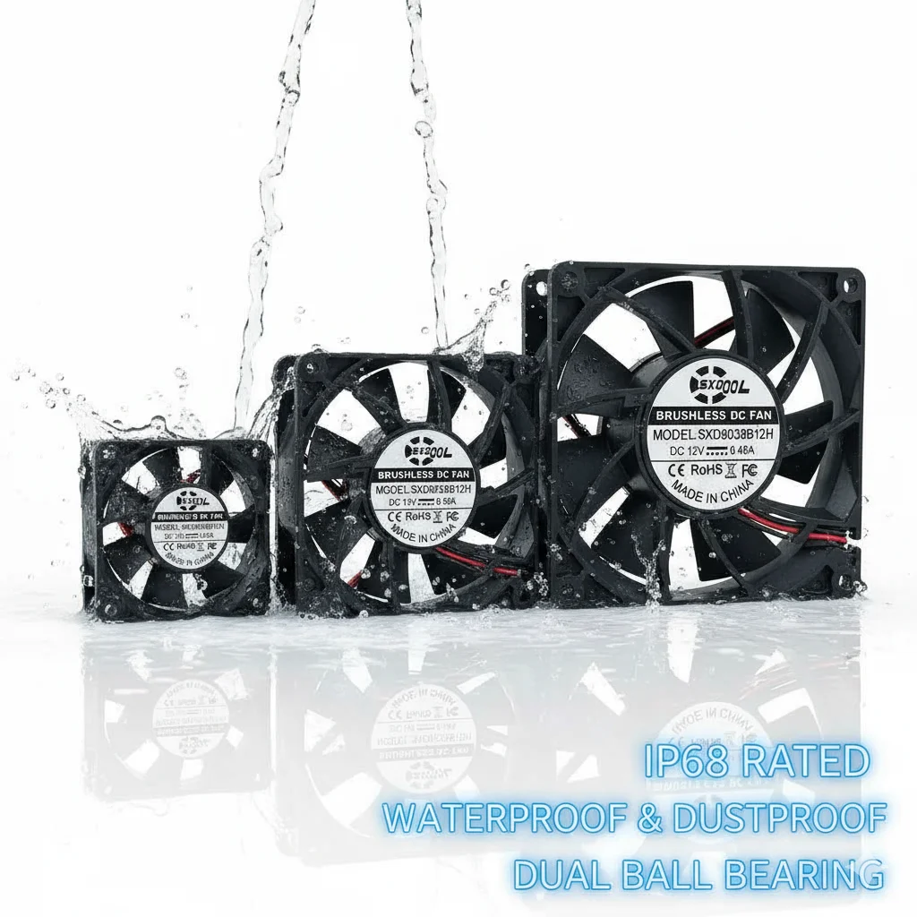 IP68 Waterproof DC Cooling Fan, 12V 24V Dual Ball Dustproof & Humidity ...