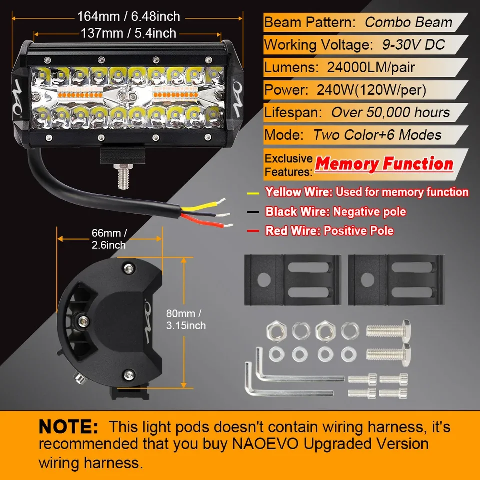 Universal Fit LED Pods Kit 2x 7" 400W LED Pod Light Bars - Yellow Combo ...