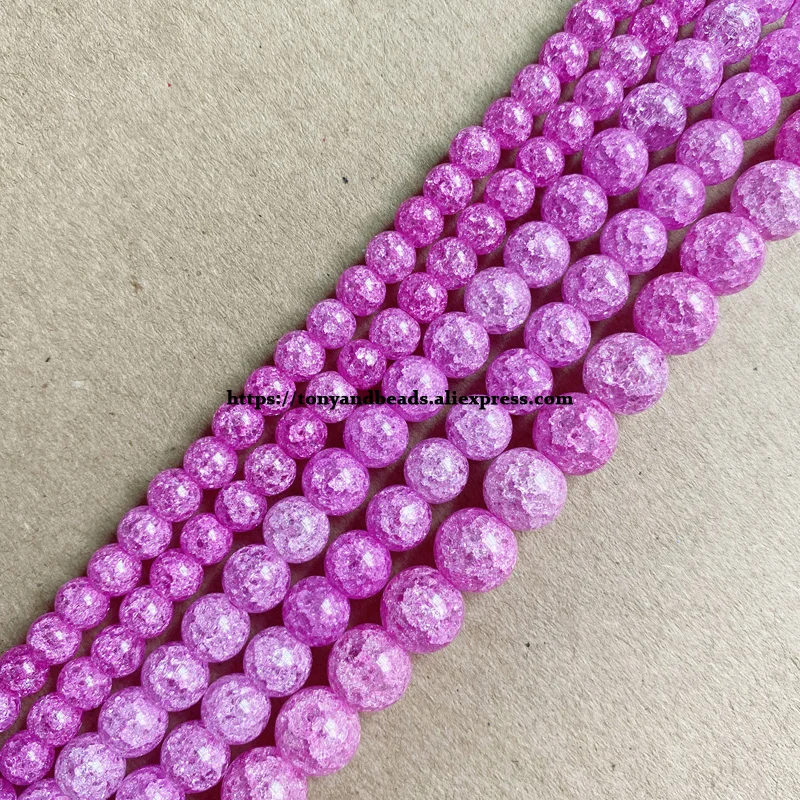 Natural-Stone-Magenta-Color-Dyed-Snow-Cracked-Crystal-Round-Loose-Beads ...